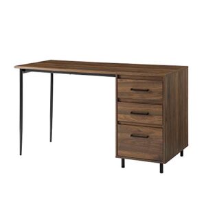 Walker Edison 3 Drawer Modern Wood and Metal Computer Writing Desk Home Office Workstation Small, 52 Inch, Dark Walnut