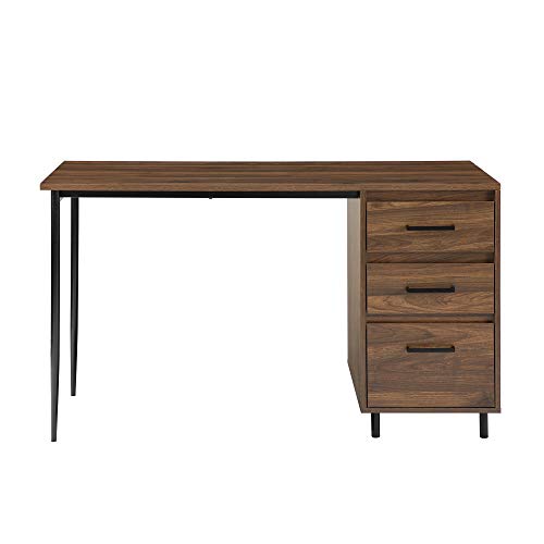 Walker Edison 3 Drawer Modern Wood and Metal Computer Writing Desk Home Office Workstation Small, 52 Inch, Dark Walnut