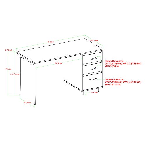 Walker Edison 3 Drawer Modern Wood and Metal Computer Writing Desk Home Office Workstation Small, 52 Inch, Dark Walnut