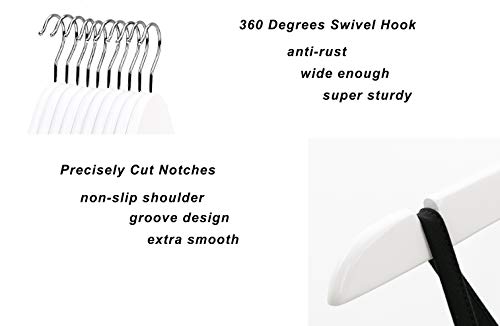 Premium Solid Wood Bridal Wedding Dress Hangers, Beautiful Wooden Shirt Suit Coat Jacket Clothes Hangers-360° Strong Swivel Hook-Extra Smooth Finish-Smoothly Cut Notches-10 Pack- White Color LM01B