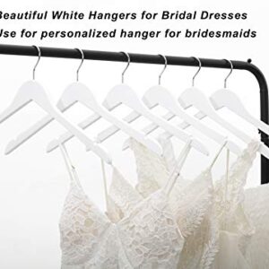 Premium Solid Wood Bridal Wedding Dress Hangers, Beautiful Wooden Shirt Suit Coat Jacket Clothes Hangers-360° Strong Swivel Hook-Extra Smooth Finish-Smoothly Cut Notches-10 Pack- White Color LM01B