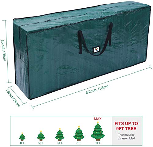 Christmas Tree Storage Bag, Ohuhu Extra Large Christmas Tree Storage Multipurpose Storage Bag with Reinforced Handles Zipper Tear Proof Material for 6-9ft Artifical Tree (65'' x 15'' x 30'', green)