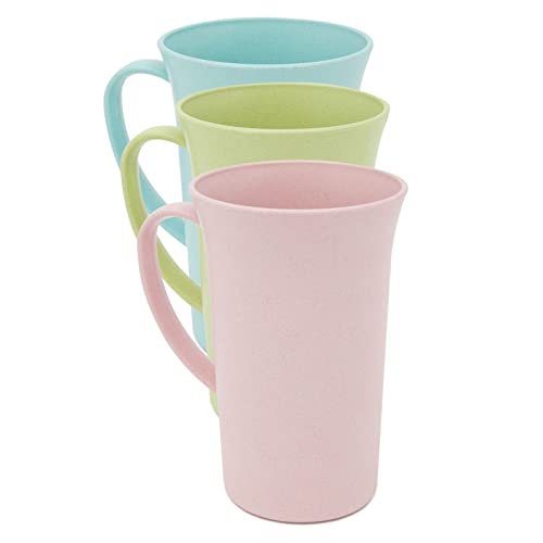 Wheat Straw Mugs with Handle, Set of 6 Unbreakable Coffee Cups with Lids (3 Colors, 15 oz)