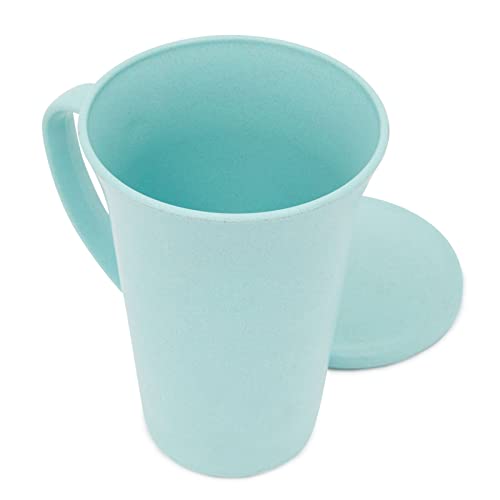 Wheat Straw Mugs with Handle, Set of 6 Unbreakable Coffee Cups with Lids (3 Colors, 15 oz)