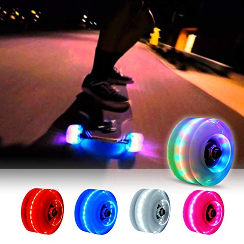 IKevan 4PCS Light Up Quad Roller Skate Wheels 32mm x 58mm, Luminous Light Up Quad Roller Skate/Skateboard Wheels with Bearings Installed (Multicolored)