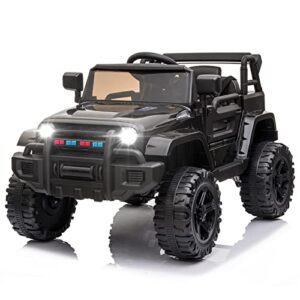 value box kids ride on truck 2.4g remote control, kids electric ride-on car 12v battery motorized vehicles age 3-5 w/ 3 speeds, spring suspension, led lights, horn, music player, seat belts (black)