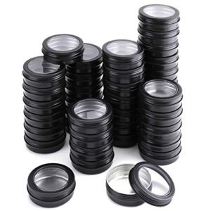 foraineam 30 pack 4 ounce round tins screw lids tin cans with clear window matte black metal spice containers aluminum travel storage jars for kitchen, office, gifts, candies