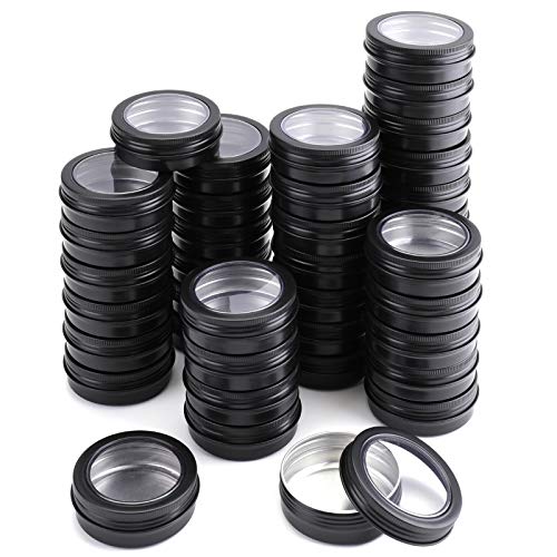 Foraineam 30 Pack 4 Ounce Round Tins Screw Lids Tin Cans with Clear Window Matte Black Metal Spice Containers Aluminum Travel Storage Jars for Kitchen, Office, Gifts, Candies