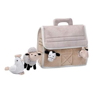 lambs & ivy baby farm plush barn with 4 stuffed animals toy - taupe/gray/white