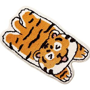 tiger shaped bath rugs for bathroom non slip, animals print area rug water absorption small cute tiger bath mat cartoon carpet for kitchen floor door mat bedroom playmat (1.5x2.5 feet)