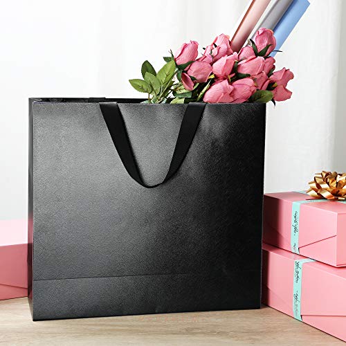 PACKHOME 6 Extra Large Gift Bags 17.5x6x16 Inches, Black Premium Gift Bags with Handles for Gift Giving (Glossy Black with Grass Texture)