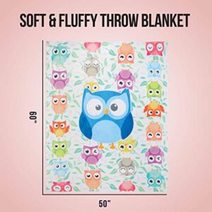 Owl Throw Blanket, Adorable Super-Soft Extra-Large Fluffy Owl Blanket for Toddlers Kids Baby Adults Teens Boys and Girls, Fleece Owl Blanket (50 in x 60 in) Warm and Cozy Throw for Bed Crib or Couch