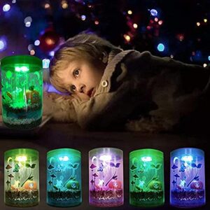 waitahug light up terrarium kit for kids with led light on lid - stem plant educational toys - diy your own mini garden in a jar which glows at night - stem toys - gardening gifts for kids age 4-12