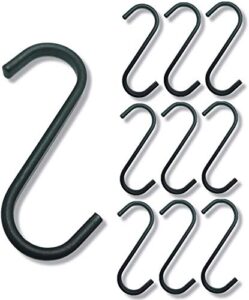 10 pcs heavy duty black s shaped hooks for hanging pots and pans metal hook coat hanger perfect s hook for planter pot coat bag kitchen bathroom bedroom and office (2.5")