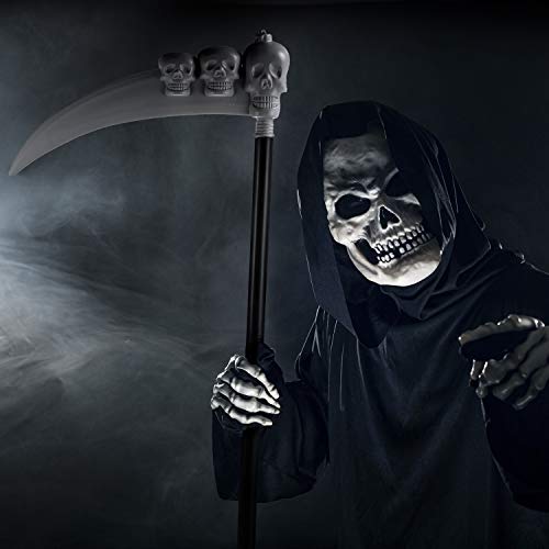 Halloween Cosplay Scythe Staff Prop with Skull Imitation Grim Reaper Scythe Plastic Skull Sickle Costume Dress up Accessories