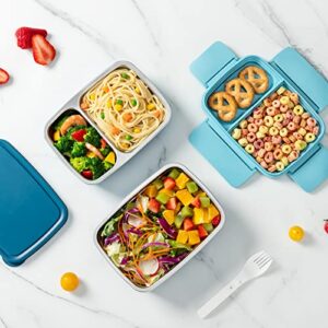 Freshmage Stainless Steel Bento Box Adult Lunch Box, Leakproof Stackable Large Capacity Dishwasher Safe Lunch Container with Divided Compartments, Blue