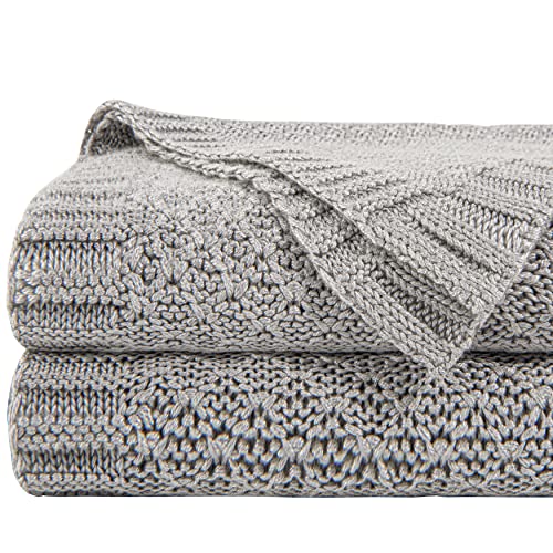 NTBAY Natural Bamboo Cable Knit Throw Blanket, 2.2 lbs Soft and Cooling Touch Bed Blanket, 51x67 Inches, Silver Grey