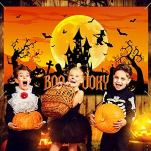 Halloween Party Decorations, Large Fabric Halloween Backdrop Boo Spooky Banner Orange Night Moon Pumpkin Castle Witch Photo Booth Background for Scary Halloween Party Supplies, 6 x 3.6 ft