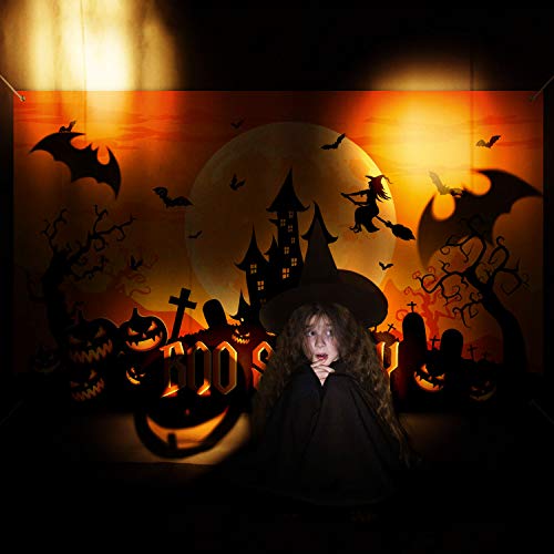 Halloween Party Decorations, Large Fabric Halloween Backdrop Boo Spooky Banner Orange Night Moon Pumpkin Castle Witch Photo Booth Background for Scary Halloween Party Supplies, 6 x 3.6 ft