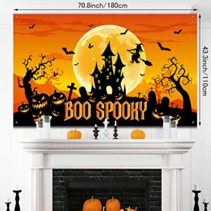 Halloween Party Decorations, Large Fabric Halloween Backdrop Boo Spooky Banner Orange Night Moon Pumpkin Castle Witch Photo Booth Background for Scary Halloween Party Supplies, 6 x 3.6 ft