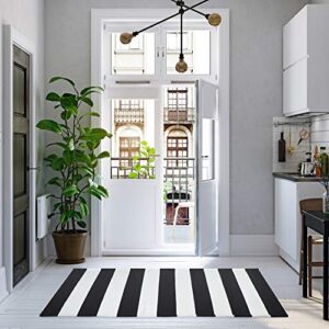 nanta black and white striped rug 5 x 6.5 (59"x79") cotton machine washable indoor outdoor stripe rug farmhouse