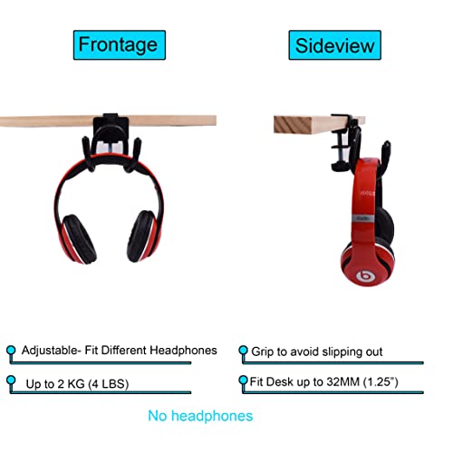 YYST Clamp-On Headphone Holder Desk Side Headphone Hanger to Reduce Desk Clutter (4 lb. Capacity)- No Headphone (1)