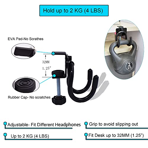 YYST Clamp-On Headphone Holder Desk Side Headphone Hanger to Reduce Desk Clutter (4 lb. Capacity)- No Headphone (1)