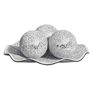 whole housewares | 11.5" glass mosaic decorative tray | home décor centerpiece | bowl with 3pcs 3.75" mosaic decorative balls | table centerpieces for dining room (silver)