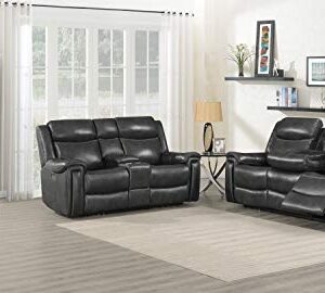 Coaster Furniture Shallowford Upholstered Reclining Power Headrest Loveseat with Console Hand Rubbed Charcoal Love Seats 609322PP