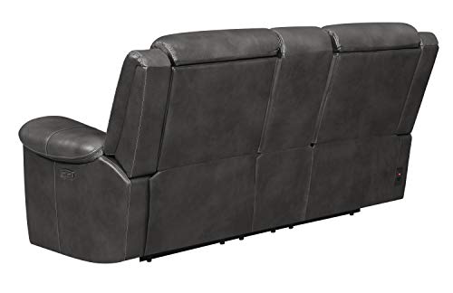 Coaster Furniture Shallowford Upholstered Reclining Power Headrest Loveseat with Console Hand Rubbed Charcoal Love Seats 609322PP