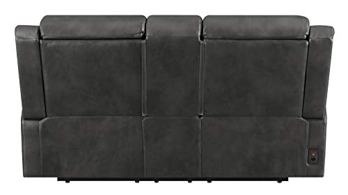 Coaster Furniture Shallowford Upholstered Reclining Power Headrest Loveseat with Console Hand Rubbed Charcoal Love Seats 609322PP