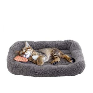 Enjoying Plush Cat Bed Mat 10" x 15" Pet Cushion with Pillow Around for Puppy Cat Curling Sleep Cat Pad for Cat Carrier/Crate Small Dog Self-Warm Bed, Antiskid Bottom, Small