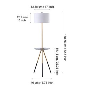 Teamson Home Modern Reading Tripod Floor Lamp Standing Light with USB Port and Glass Table White Shade Black Finish