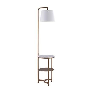 Teamson Home Lilah Floor Lamp End Table with Storage Shelf and Built-in USB, White/Brass