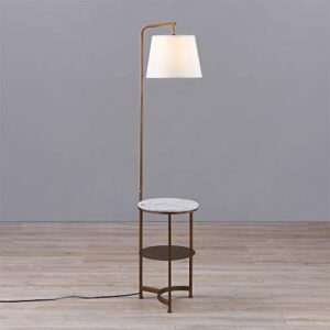 Teamson Home Lilah Floor Lamp End Table with Storage Shelf and Built-in USB, White/Brass