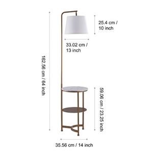 Teamson Home Lilah Floor Lamp End Table with Storage Shelf and Built-in USB, White/Brass