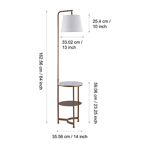 Teamson Home Lilah Floor Lamp End Table with Storage Shelf and Built-in USB, White/Brass