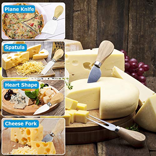 Bamboo Cheese Board and Knife Set - Charcuterie boards Bamboo Wood Cutting Platter and Cheese Serving Tray for Wine, Crackers,Brie, Fruits, Bread and Meat