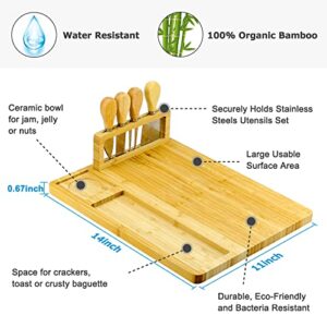 Bamboo Cheese Board and Knife Set - Charcuterie boards Bamboo Wood Cutting Platter and Cheese Serving Tray for Wine, Crackers,Brie, Fruits, Bread and Meat