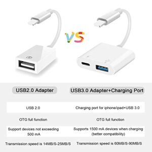 SUNTRSI USB Camera Adapter, USB Female OTG Adapter for iPhone iPad, Portable USB Adapter for iPhone with Charging Port, No Application, Plug and Play