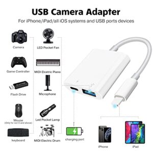 SUNTRSI USB Camera Adapter, USB Female OTG Adapter for iPhone iPad, Portable USB Adapter for iPhone with Charging Port, No Application, Plug and Play