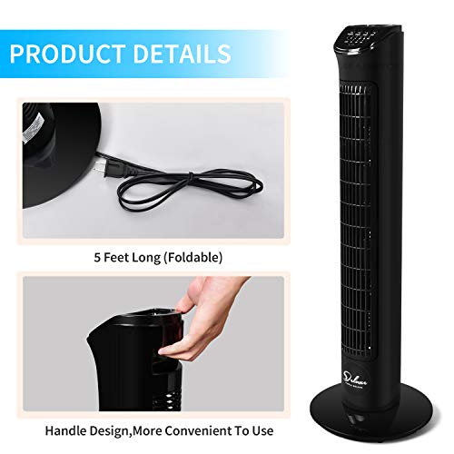 Simple Deluxe 32’’ Electric Oscillating Tower Fan with Remote Control for Indoor, Bedroom and Home Office, Black