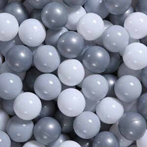 gogoso ball pit balls - plastic play pit balls crawl ball with color grey, light grey, white for baby kids playpen pool, 2.2 inch, 100 pcs