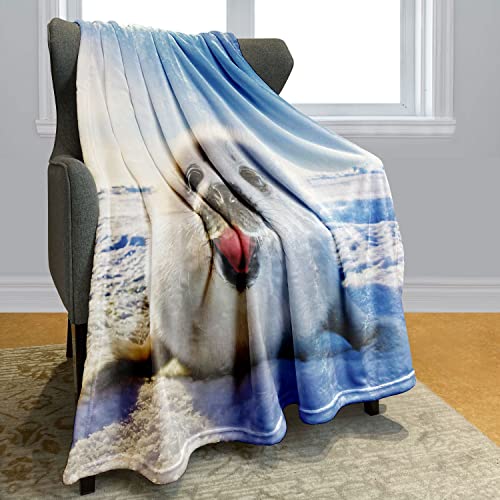 HommomH 60"x80" Blanket Soft Fluffy Flannel Fleece Throw White Cute Seal