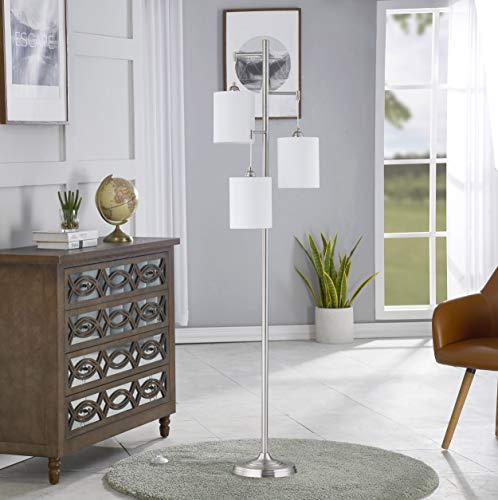 WOXXX Industrial Floor Lamp with White Fabric Shade Rustic Farmhouse Standing Lamp Modern Tree Floor Lamps for Living Room Bedrooms Office, Room Lamp Tall Lamps Corner Lamp Chrome（Bulbs Exclude）