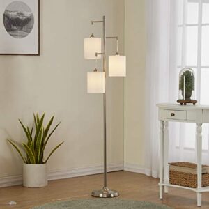 WOXXX Industrial Floor Lamp with White Fabric Shade Rustic Farmhouse Standing Lamp Modern Tree Floor Lamps for Living Room Bedrooms Office, Room Lamp Tall Lamps Corner Lamp Chrome（Bulbs Exclude）