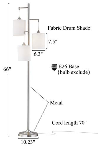 WOXXX Industrial Floor Lamp with White Fabric Shade Rustic Farmhouse Standing Lamp Modern Tree Floor Lamps for Living Room Bedrooms Office, Room Lamp Tall Lamps Corner Lamp Chrome（Bulbs Exclude）