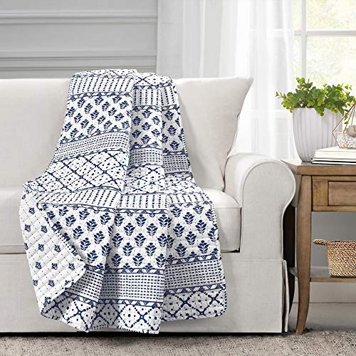 Lush Decor Monique Stripe Throw Blanket, 60" x 50", Navy