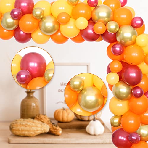 100 Fall Themed Balloon Garland Arch Kit - Burgundy Orange Golden Latex Balloons with Balloon for Autumn Pumpkin Thanksgiving Day Baby Shower Wedding Birthday Party Decorations