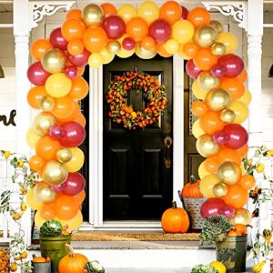 100 Fall Themed Balloon Garland Arch Kit - Burgundy Orange Golden Latex Balloons with Balloon for Autumn Pumpkin Thanksgiving Day Baby Shower Wedding Birthday Party Decorations